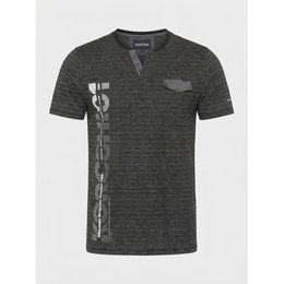 KOROSHI Henley cotton bedrucktes fancy t-shirt in Schwarz | Gr.: L