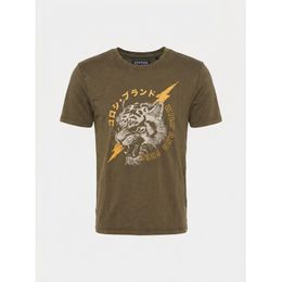 KOROSHI Crew cotton print-emb washed t-shirt in braun | Gr.: L