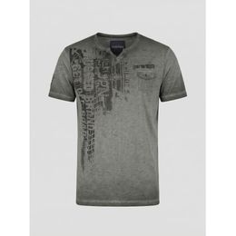 KOROSHI Henley cotton print-emb washed t-shirt in grau | Gr.: S