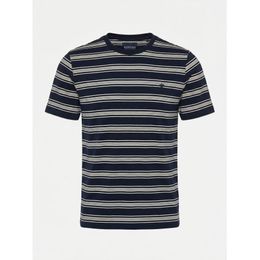 KOROSHI Crew cotton streifen block fancy t-shirt in blau | Gr.: XL