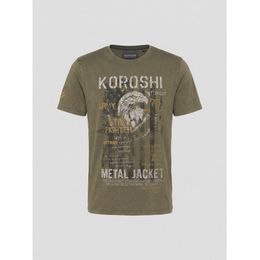 KOROSHI Crew cotton print-emb washed t-shirt in khaki | Gr.: M