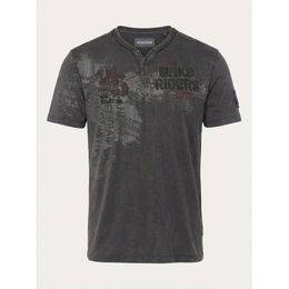KOROSHI Henley cotton print-emb washed t-shirt in grau | Gr.: 3XL