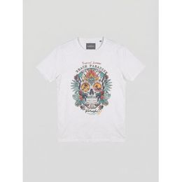 KOROSHI Crew t-shirt baumwolle druck-emb in wei&szlig; | Gr.: L