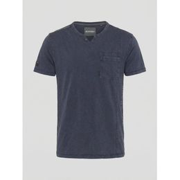 KOROSHI Henley cotton print-emb washed t-shirt in blau | Gr.: L