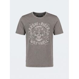 KOROSHI Crew cotton print-emb washed t-shirt in grau | Gr.: L