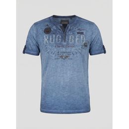 KOROSHI Henley cotton print-emb washed t-shirt in blau | Gr.: S