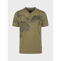 KOROSHI Henley cotton print-emb washed t-shirt in khaki | Gr.: XL