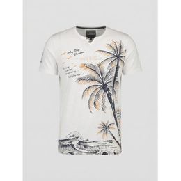 KOROSHI Baumwolle druck-emb henley t-shirt sommer in wei&szlig; | Gr.: XXL