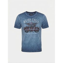 KOROSHI Crew cotton print-emb washed t-shirt in blau | Gr.: 3XL