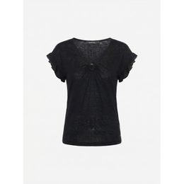 KOROSHI Damen-T-Shirt mit kurzem &Auml;rmel und Reifhalsausschnitt in Schwarz | Gr.: XS