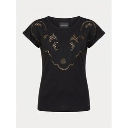 KOROSHI Besticktes kurz&auml;rmeliges Damen-T-Shirt in Schwarz | Gr.: XS