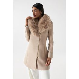 Salsa Jeans Wollmantel Wool Coat With Fur Collar in Medium Beige V1 | Gr.: S