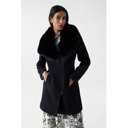 Salsa Jeans Wollmantel Wool Coat With Fur Collar in Black | Gr.: L