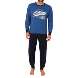 Normann Schlafanzug langarm Frontprint in blau | Gr.: 48
