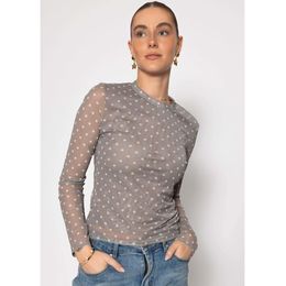 SASSYCLASSY Mesh Langarmshirt mit Punkten in Grau | Gr.: M