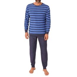 Normann Langarm Schlafanzug Frottee B&uuml;ndchen in blau | Gr.: 48