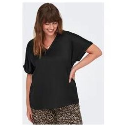 Shirtbluse Only CARMAKOMA "CARBRYNJA LIFE S/S IN-ONE TOP WVN", Damen, Gr. 42, schwarz, Web, Obermaterial: 100% Polyester, leicht gl&auml;nzend, unifarben, regular fit normal, V-Ausschnitt, Blusen, in gl&auml;nzender Optik