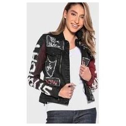 Cipo & Baxx Jeansjacke CIPO & BAXX "Jacken", Damen, Gr. L, schwarz, Stoff, 98% Baumwolle, 2% Elasthan, bedruckt, figurumspielend normal, Jacken Jeansjacke, im modernen Look