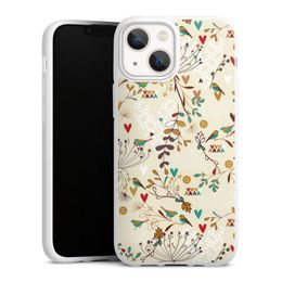 DeinDesign iPhone 13 Mini Handy Silikon H&uuml;lle Case wei&szlig; Handyh&uuml;lle Retro Flowers Bird Silikon Case