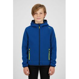 Strickfleecejacke CMP "KID JACKET FIX HOOD", Jungen, Gr. 176, blau (royal blau, b), Strick, Obermaterial: 100% Polyester, hoch geschlossener Ausschnitt, eingefasste Kante, Jacken, sportlicher Stil, w&auml;rmendes und atmungsaktives Material