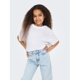 T-Shirt KIDS Only "KOGANTONIA S/S EMBELLISHMENT TEE JRS", M&auml;dchen, Gr. 122/128, wei&szlig; (hellwei&szlig;), Jersey, Obermaterial: 100% Baumwolle, bedruckt, regular fit, Rundhals, Shirts T-Shirt