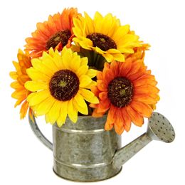 Kunstblume I.GE.A. "Sonnenblumen in Gie&szlig;kanne", gelb (gelb, orange), B:25cm H:21cm L:20cm, Polyester, Kunstpflanzen, Herbstgesteck Herbstliche Blumen