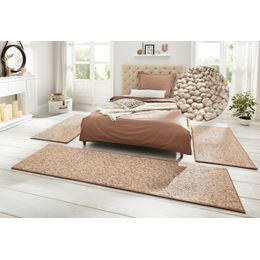 Bettumrandung Hanse Home "Wolly 2" Gr. 14, beige (beige, braun), H:12mm, Obermaterial: 100% Polypropylen, Bettumrandungen, Bettvorleger, 3-teiliger L&auml;ufer Set, Unifarben, Kurzflor, Bettl&auml;ufer