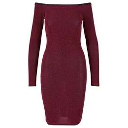 Shirtkleid Urban Classics "Urban Classics Damen", Damen, Gr. XL, US-Gr&ouml;&szlig;en, burgundy, 96% Polyester, 4% Elasthan, unifarben, skinny fit, Carmenausschnitt, Kleider Shirtkleid