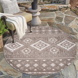 Teppich Carpet City "In-& Outdoorteppich Santorini 435, 3D-Effekt, Boho-Look", braun, H:5mm &Oslash;:200cm, Polypropylen, Teppiche, Teppich, Wetterfest & UV-best&auml;ndig f&uuml;r Terrasse, Balkon, K&uuml;che, Flur