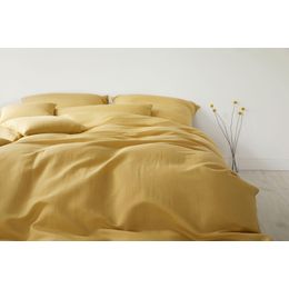 Bettw&auml;sche Elegante "Breezee", gelb (kurkuma), B/L: 135cm x 200cm, 1 Stk., 1 Stk., Halbleinen, B/L: 80cm x 80cm, 2 Stk., Halbleinen, Obermaterial: 50% Baumwolle, 50% Leinen, Bettw&auml;sche, Bettw&auml;sche, angenehmes Hautgef&uuml;hl