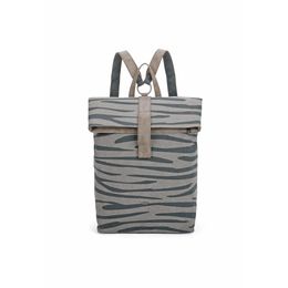 Cityrucksack Fritzi aus Preussen "Izzy03", Damen, Gr. B/H/T: 18cm, grau (grau, beige), Baumwolle, Kunstfaser, Rucks&auml;cke Cityrucksack, mit stufenlosvertellbaren Tr&auml;gern