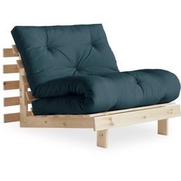 Daybett Karup Design "Roots Sofa Bed, Schlafsofa, Daybett, Bettfunktion, FSC-Massivholz", blau (petrol blau), B:90cm H:85cm, Bezug: 80% Baumwolle, 20% Polyester, Daybetten, Inkl. Futonmatratze, aus FSC-Kiefer, in mehreren Farben erh&auml;ltlich