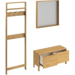Garderoben-Set OTTO HOME "Luven", beige (natur), Massivholz, Kastenm&ouml;bel-Sets, aus Massivholz, FSC, bestehend aus Spiegel, Paneel und Kommode