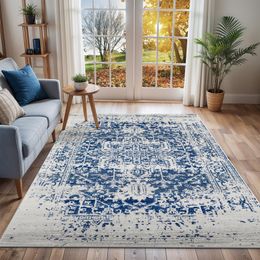 Teppich LIVABLISS "SYRACUSA", blau, B:140cm H:11mm L:200cm, Kunstfaser, Teppiche, Teppich, Vintage Orientteppich, Kurzflor Boho Wohnzimmerteppich, L&auml;ufer