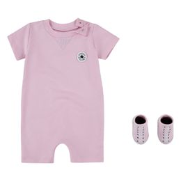 Strampler Converse "LIL CHUCK ROMPER & SOCK SET", Jungen, Gr. 74, N-Gr, cherry bloss, Single Jersey, Obermaterial: 58% Baumwolle, 38% Polyester, 4% Elasthan. Obermaterial 2: 78% Baumwolle, 20% Polyester, 2% Elasthan, Rundhals, eingesetzt abgesteppt, Overalls