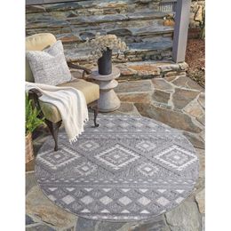 Teppich Carpet City "In-& Outdoorteppich Santorini 435, 3D-Effekt, Boho-Look", grau (anthrazit), H:5mm &Oslash;:200cm, Polypropylen, Teppiche, Teppich, Wetterfest & UV-best&auml;ndig f&uuml;r Terrasse, Balkon, K&uuml;che, Flur