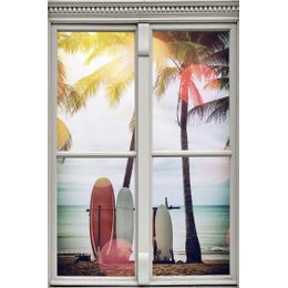 Wandsticker queence "Surfstrand", bunt, B:40cm H:60cm T:0,1cm, Wandtattoos, Wandsticker, Wandbild, selbstklebend, 3D, Fenster