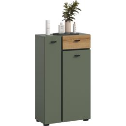 Midischrank Welltime "VANN, H&ouml;he 91cm, 2 T&uuml;ren, 1 Schubkasten, 7 F&auml;cher, viel Stauraum", sage gr&uuml;n, evoke oak nachbildung, schwarz, B:51cm H:91cm T:30cm, FSC-zertifizierter Holzwerkstoff, Schr&auml;nke, Midischrank, Standschrank, Kommode, Schrank, Badschrank, Universalschrank, Bad