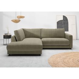 Ecksofa Home Affaire "Ecksofa Jiro, L-Form, gro&szlig;e Sitztiefe, Breite 252 cm", oliv, B:252cm H:85cm T:224cm, 100% Polyester, Sofas, Ecksofa, lose Sitz- & R&uuml;ckenkissen, weicher Polsteraufbau, komfortabel & modern