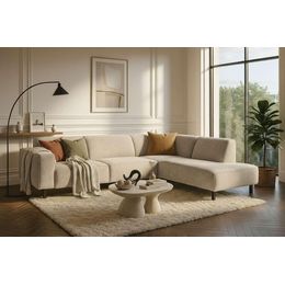 Ecksofa Home Affaire "LORCAN mit Holzfu&szlig;, Breite 275 cm, weiches Sitzgef&uuml;hl", cream, B:275cm H:77cm T:210cm, 100% Polyester, Sofas, Ecksofa, Massivholzf&uuml;sse, Chenille und Boucl&eacute; -Bez&uuml;ge