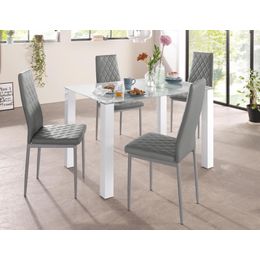 Essgruppe OTTO HOME, wei&szlig; (wei&szlig;, hellgrau,), B:120cm, Sitzm&ouml;bel-Sets, Essgruppe, Set: Glastisch, Breite 120 x 80 cm mit 4 St&uuml;hlen