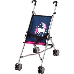 Puppenbuggy BAYER "blau mit Einhorn", bunt (blau, pink), Puppenwagen, KinderB:27cm H:56cm T:47cm, B:27cm H:56cm T:47cm