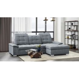 Ecksofa WERK2 "Carmen, mit Bettfunktion & Bettkasten, optional Sitztiefenverstellung", grau, B:264cm H:105cm T:170cm, 95% Polyester, 5% Nylon, Sofas, Ecksofa, ohne Sitztiefenverstellung, Struktur weich, grau, Topseller