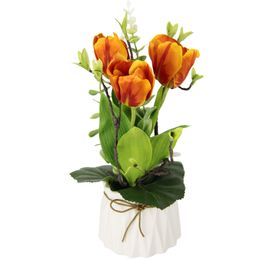 Kunstblume I.GE.A. "Tulpen", orange, B:20cm H:32cm L:18cm, Kunstpflanzen, Im Topf aus Keramik Gesteck K&uuml;nstliche Fr&uuml;hlingsblume