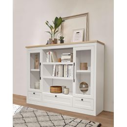 Highboard OTTO HOME "Ismund", transparent (wei&szlig;, naturfarben), B:159cm H:121cm T:39cm, Spanplatte, Sideboards, Highboard, aus MDF, mit Holz-Zierleiste, schwarzen Metallgriffen, H&ouml;he 121 cm