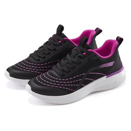 Sneaker Lascana "Halbschuh, Schn&uuml;rschuh, Freizeitschuh, Turnschuhe", Damen, Gr. 43, schwarz (schwarz, lila), Obermaterial: 100% Textilmaterial. Decksohle: 100% Textilmaterial. Futter: 100% Textilmaterial. Laufsohle: 100% Synthetik, kontrastfarbene Details, mehrfarbig, unifarben mit Farbeinsatz, Basic, Schuhe Sneaker, aus Textil mit Farbakzenten