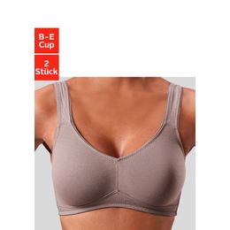 Soft-BH Petite Fleur, Damen, Gr. 100, Cup C, grau (taupe, wei&szlig;), Trikot, Obermaterial: 95% Baumwolle, 5% Elasthan, BHs Soft-BH, ohne B&uuml;gel, Baumwolle