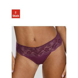 String Nuance, Damen, Gr. 32/34, 2 Stk., lila (2x cassis), Spitze, Obermaterial: 85% Polyamid, 15% Elasthan, k&ouml;rpernah, Unterhosen String, Dessous mit breitem Spitzenband