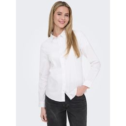 Langarmbluse Only "ONLDEA LS REGULAR SHIRT NOOS WVN", Damen, Gr. XS, hellwei&szlig;, Web, Obermaterial: 65% Baumwolle, 33% Polyester, 2% Elasthan, unifarben, regular fit h&uuml;ftlang, Blusen