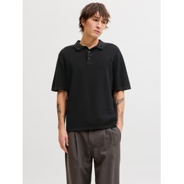 Jack & Jones Kurzarmpullover JACK & JONES "JJEGEORGE KNIT POLO SS SN", Herren, Gr. M, schwarz, Strick, Obermaterial: 85% Baumwolle, 15% Polyester, unifarben, relaxed fit taillenbedeckt, ohne Ausschnitt, B&uuml;ndchen, Pullover, mit Polo Kragen